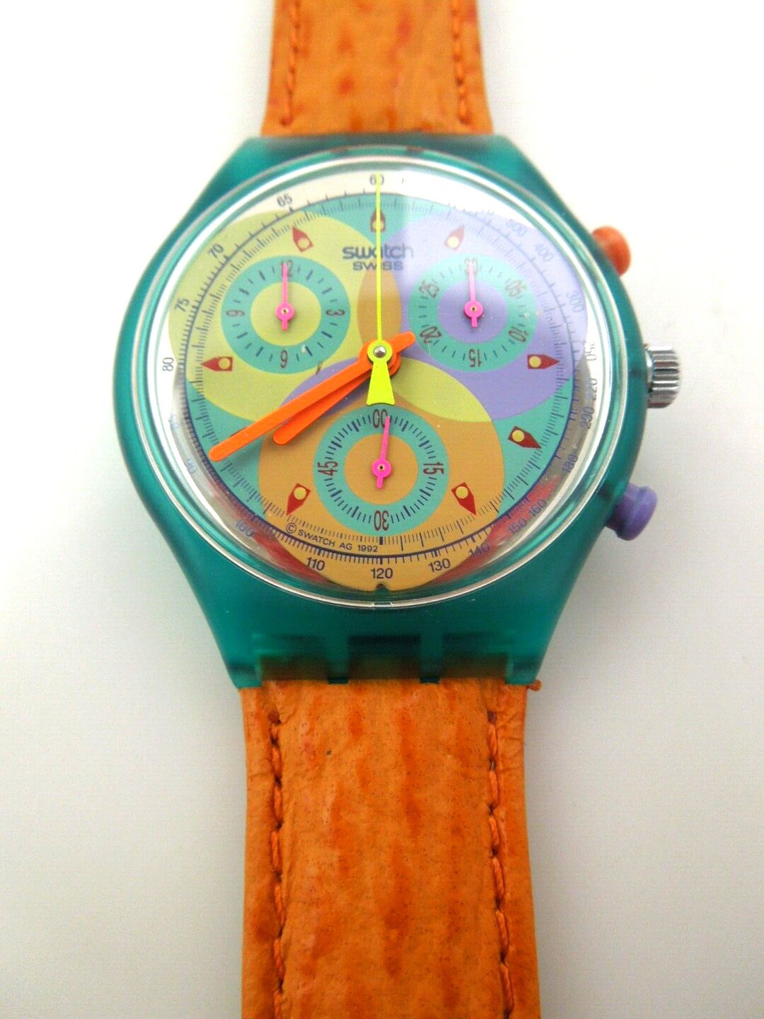 S500 1992 Green & Yellow Rainbow Swiss Made Swatch Chronograph, Swatch ...