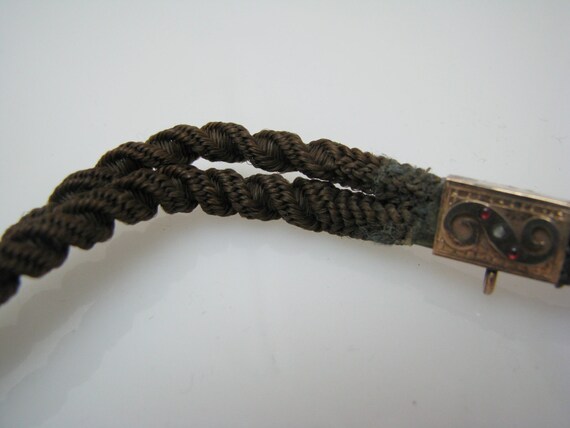 c490 Victorian Era, Handsome Woven Hair Vest Chain - Gem