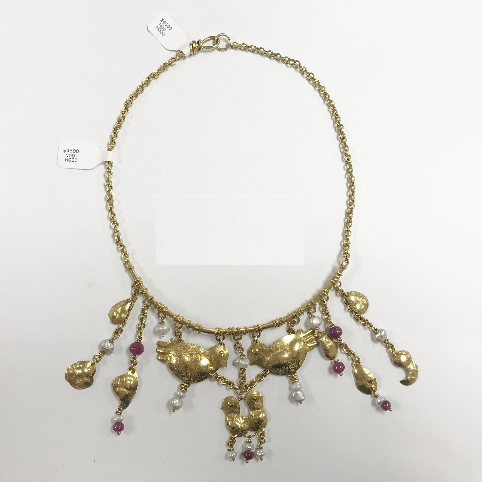 E793 Vintage 18K Yellow Gold Unique Misani Milan Handmade Pearl Garnet ...