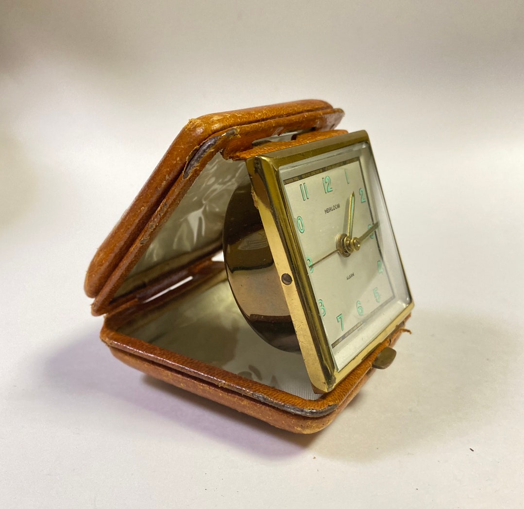 F483 Vintage Heirloom Travel Folding Alarm Clock Leather Case - Etsy