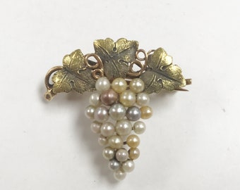 Vintage Faux Pearl Grape Cluster Brooch With Green Enamel - Etsy