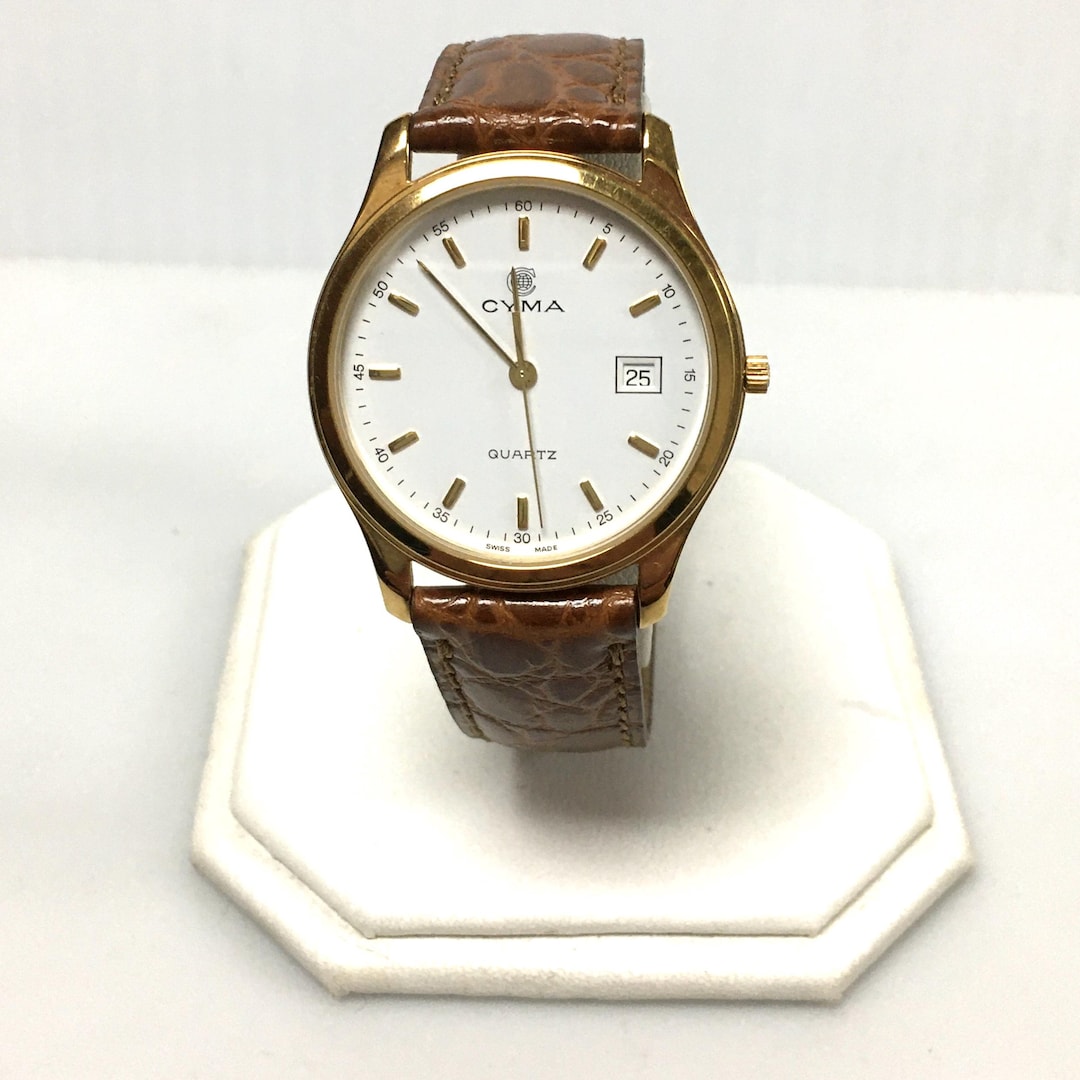 V290 Vintage CYMA Quartz Swiss Made Gold Tone 7 Jewels Wrist Watch ...