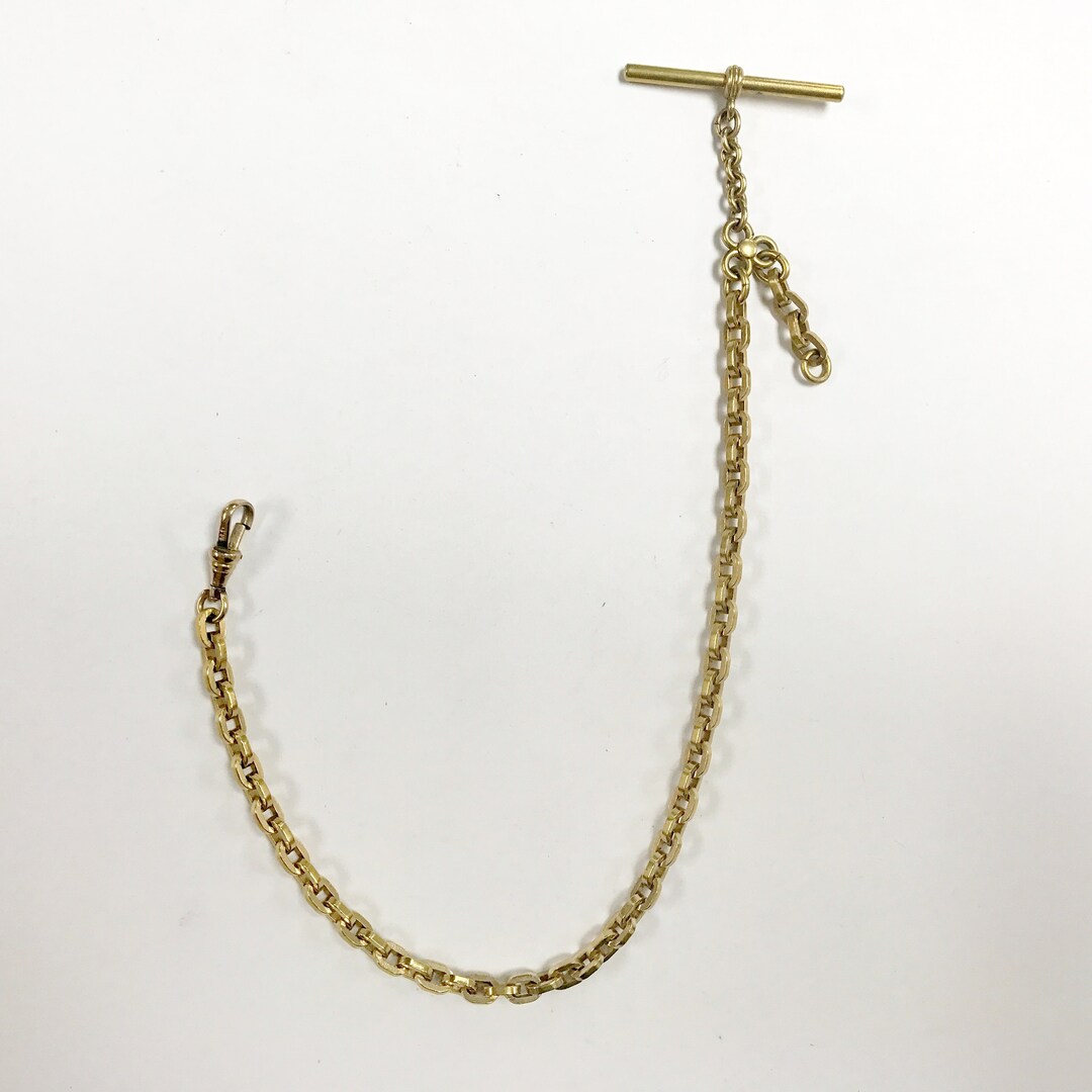 E758 Antique Gold Filled Vest Pocket Watch Chain Gold Tone Spring Clasp ...