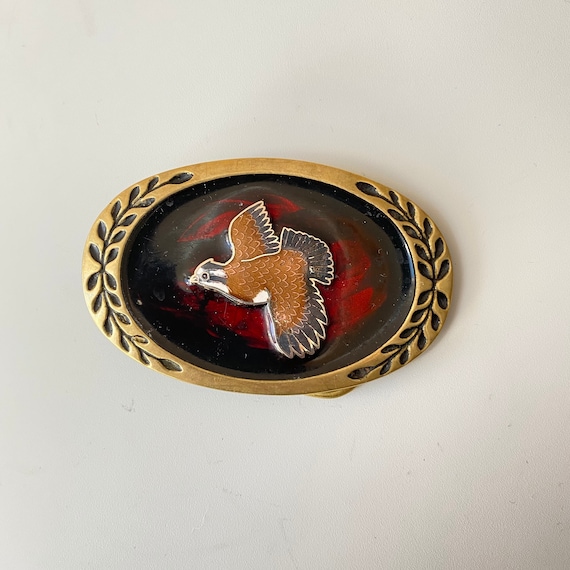 Vintage Solid Brass Bird Design Belt Buckle - Gem