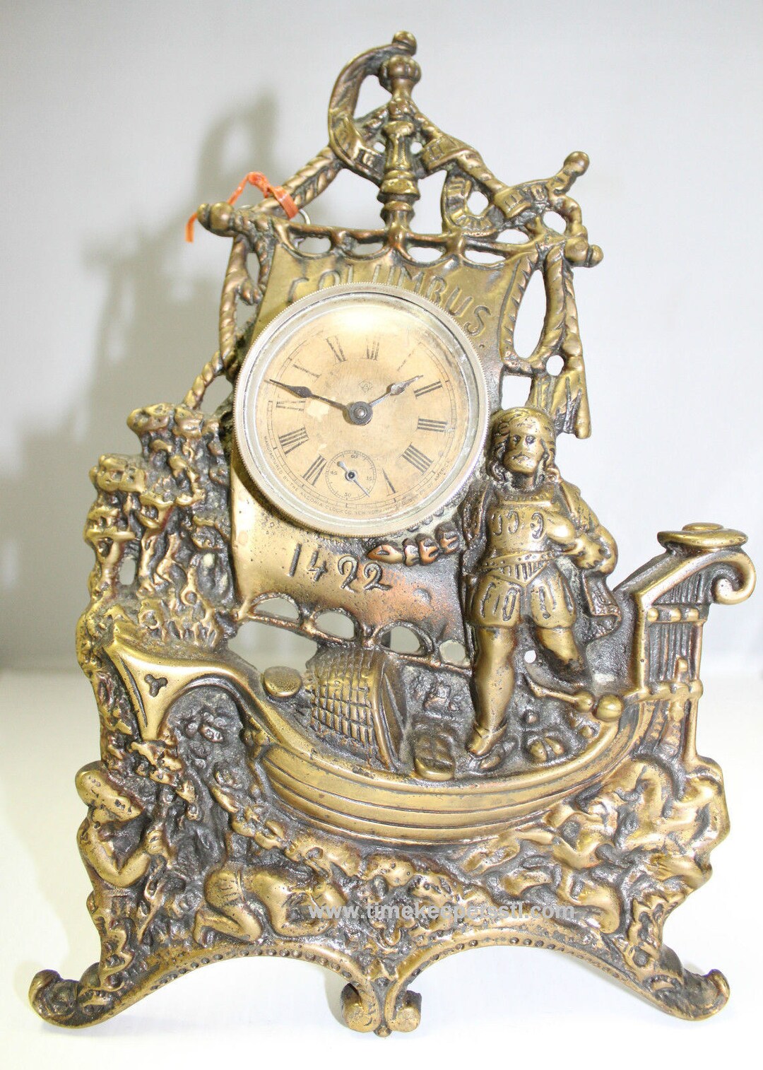 C284 Antique Cast Iron Columbus 1492 Boat Standing Clock 1892 Working ...