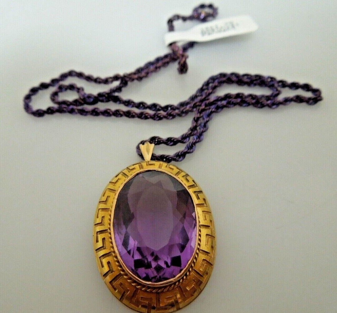 S064 14k Gold Amethyst Pendant and 14k Peru JCM Rope Chain Necklace 20 ...