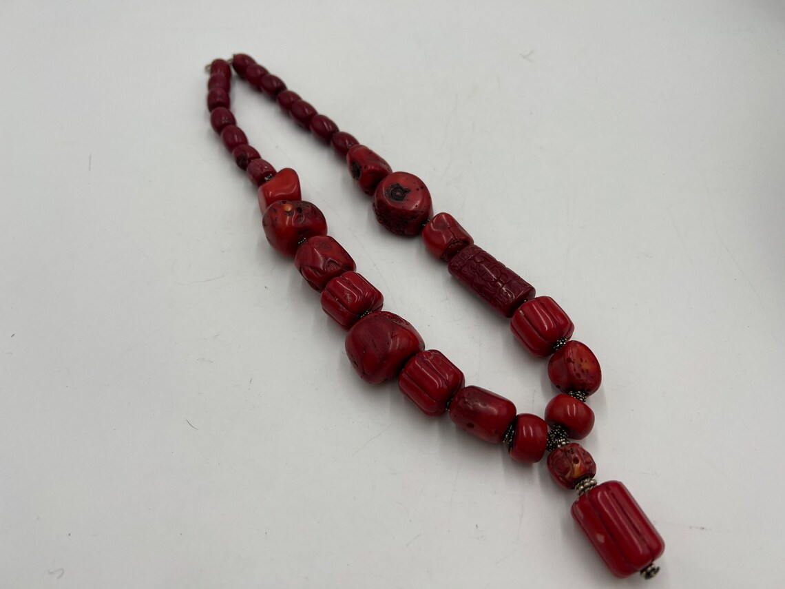 T956 Stunning Chunky Red Coral Bead Necklace - Etsy