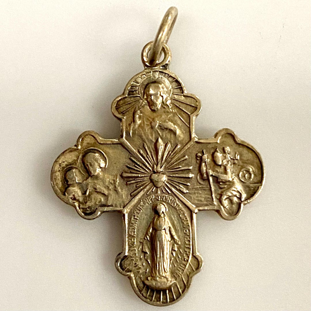 U865 Vintage Sterling Silver Jesus Cross Pendant Catholic Message - Etsy