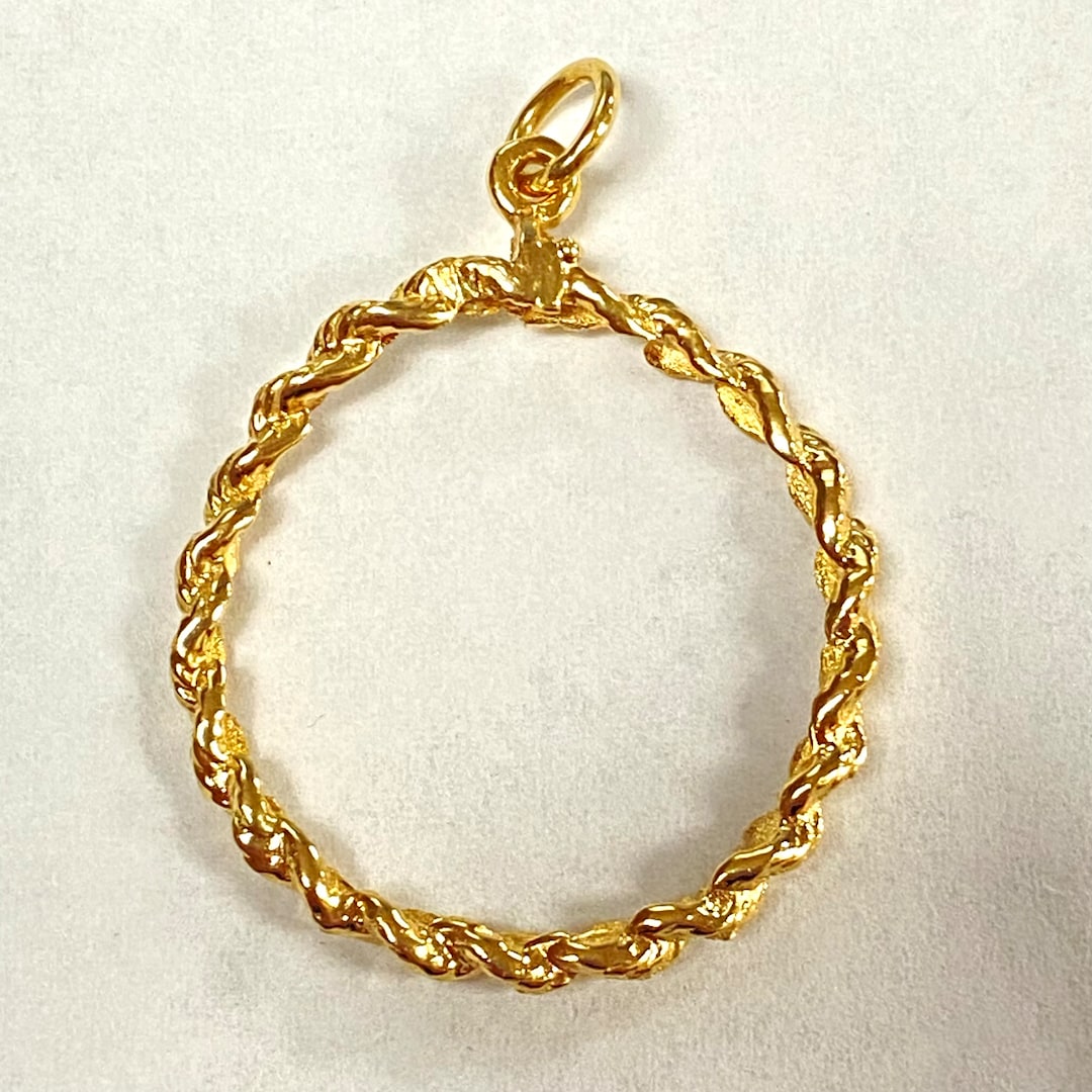 U502 Vintage 14k Yellow Gold Rope Coin Bezel Elegant Pendant Charm - Etsy
