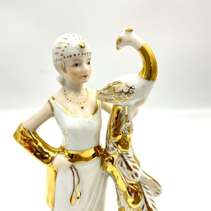 U798 Vintage Porcelain Peacock Princess Statue Stanning Gold Trim KPM ...