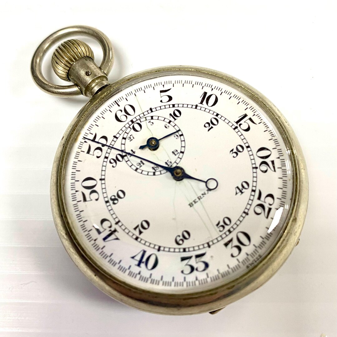 U718 Vintage Berna Swiss Mechanical Pocket Watch Silver Tone 7 Jewels ...