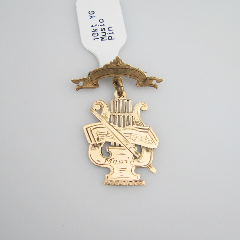 G079 Pretty 10k Yellow Gold Lyre Music Pin / Brooch - Etsy