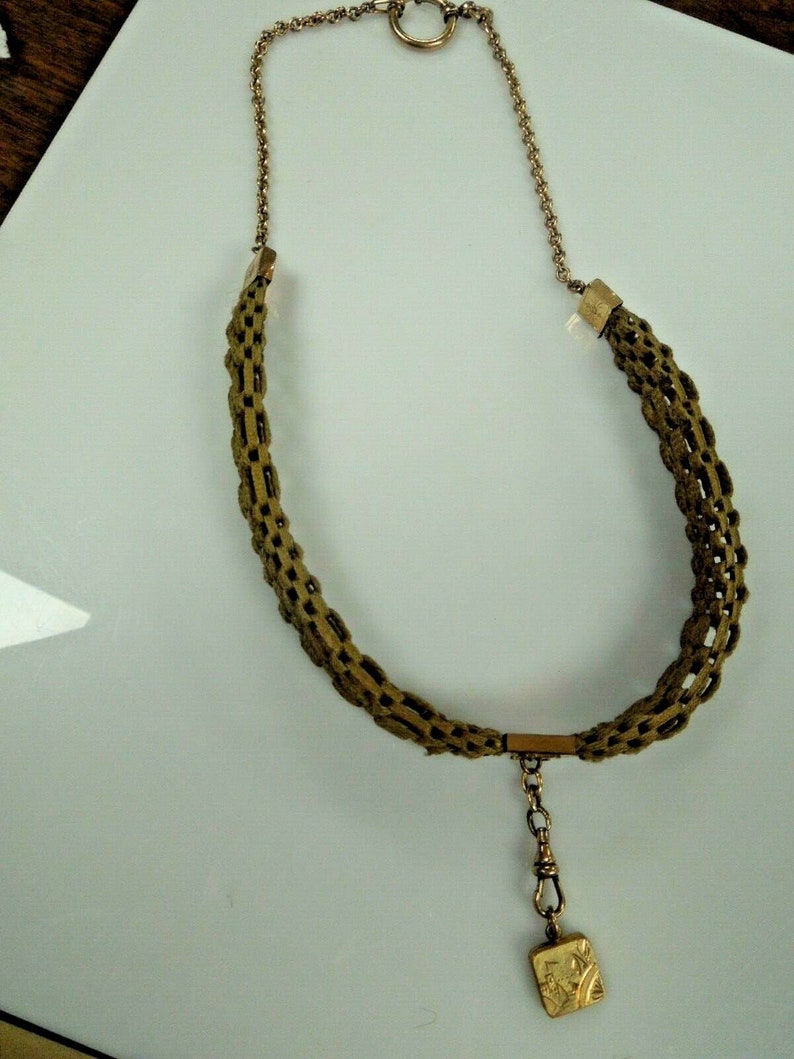 B021 Victorian Era Woven Hair Chain Necklace With Gold Filled Pendant ...