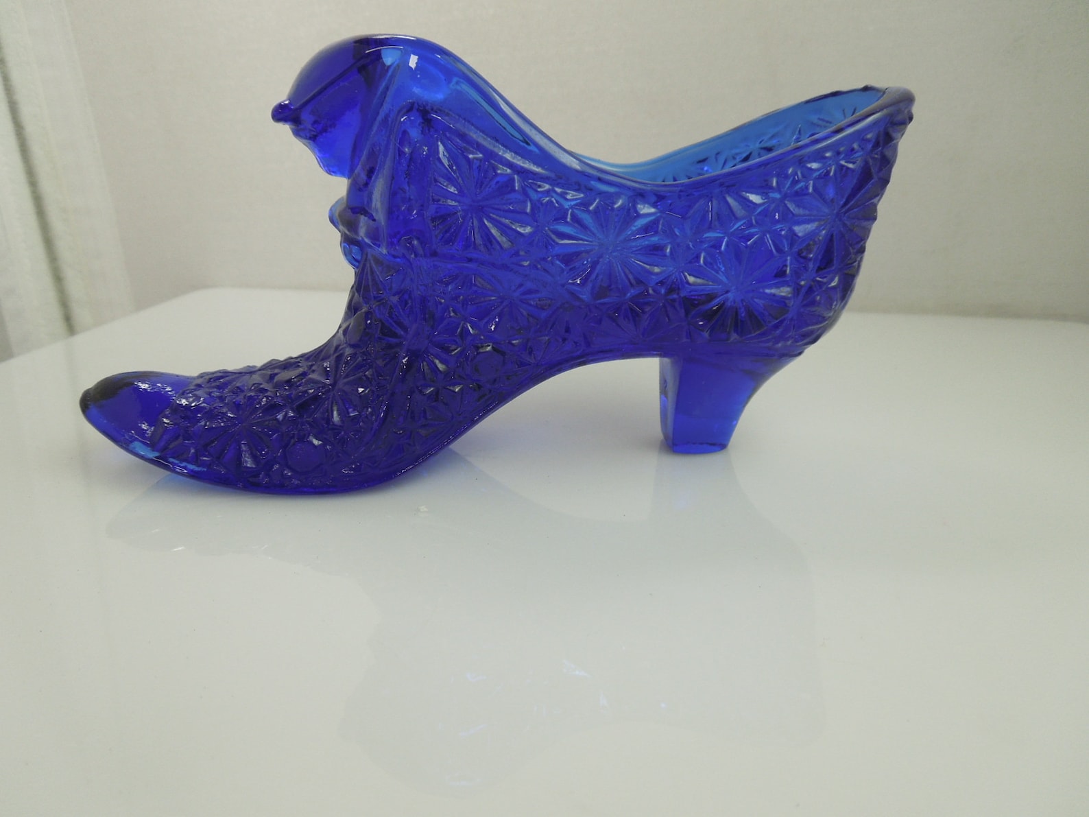 H687 Stunning Cobalt Blue Glass Slipper With Daisy Design and - Etsy