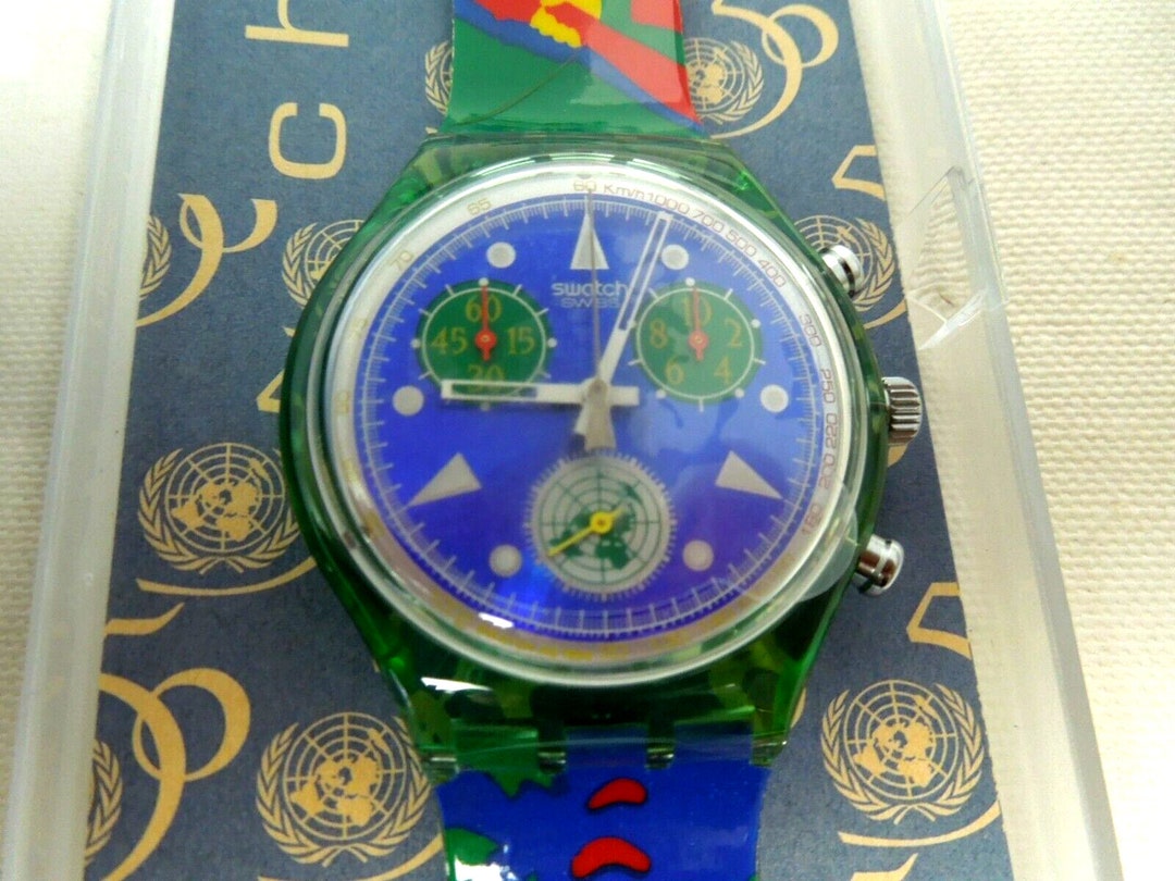 S506 Swatch Watch Chrono United Nations 50th Anniversary SCZ103 1995 ...