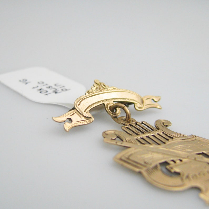 G079 Pretty 10k Yellow Gold Lyre Music Pin / Brooch - Etsy