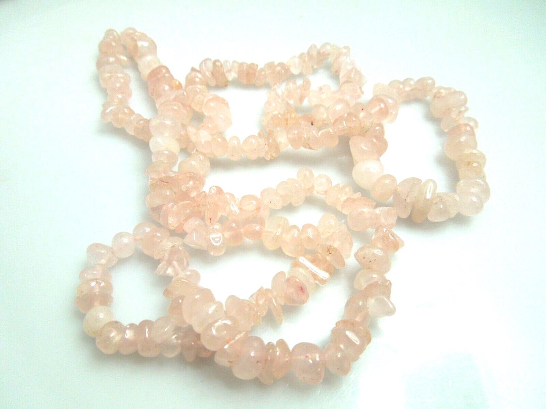S296 Very Pretty Real Rose Quartz Chunky Chip Beaded Long Necklace 32 ...