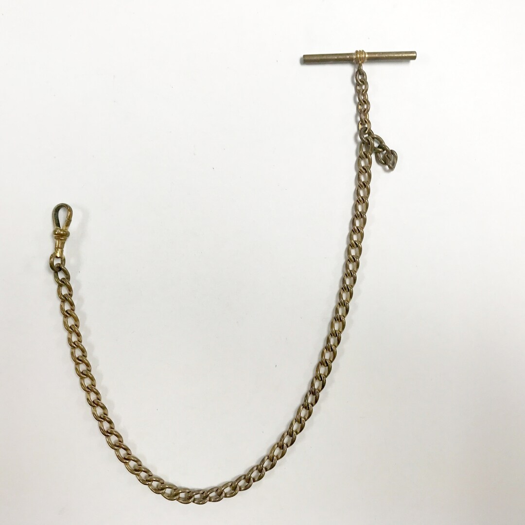 E757 Antique Gold Filled Vest Pocket Watch Chain Gold Tone Sprig Clasp ...