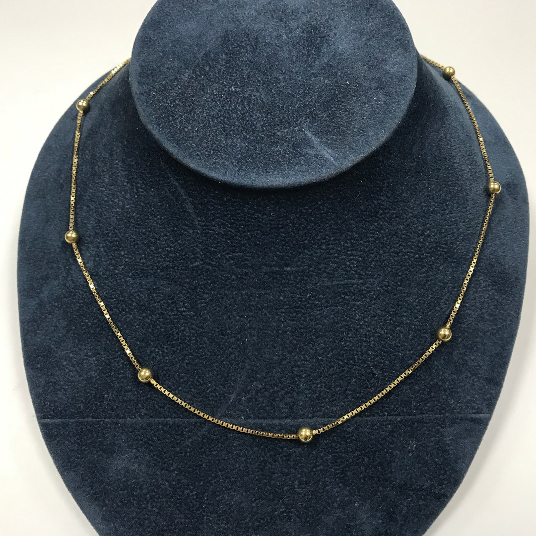 C695 Stunning 18k Yellow Gold Box Chain Necklace With Gold Beads - Etsy
