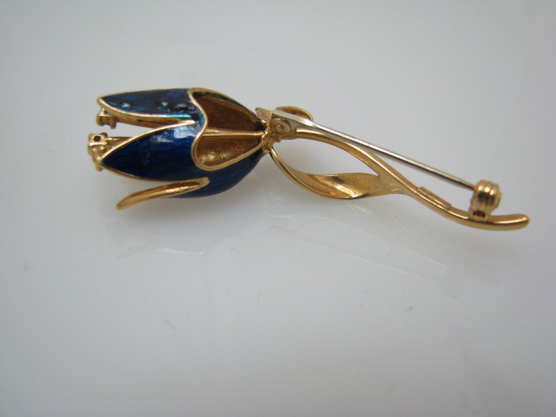 A733 Beautiful Enameled Blue Tulip Brooch - Etsy