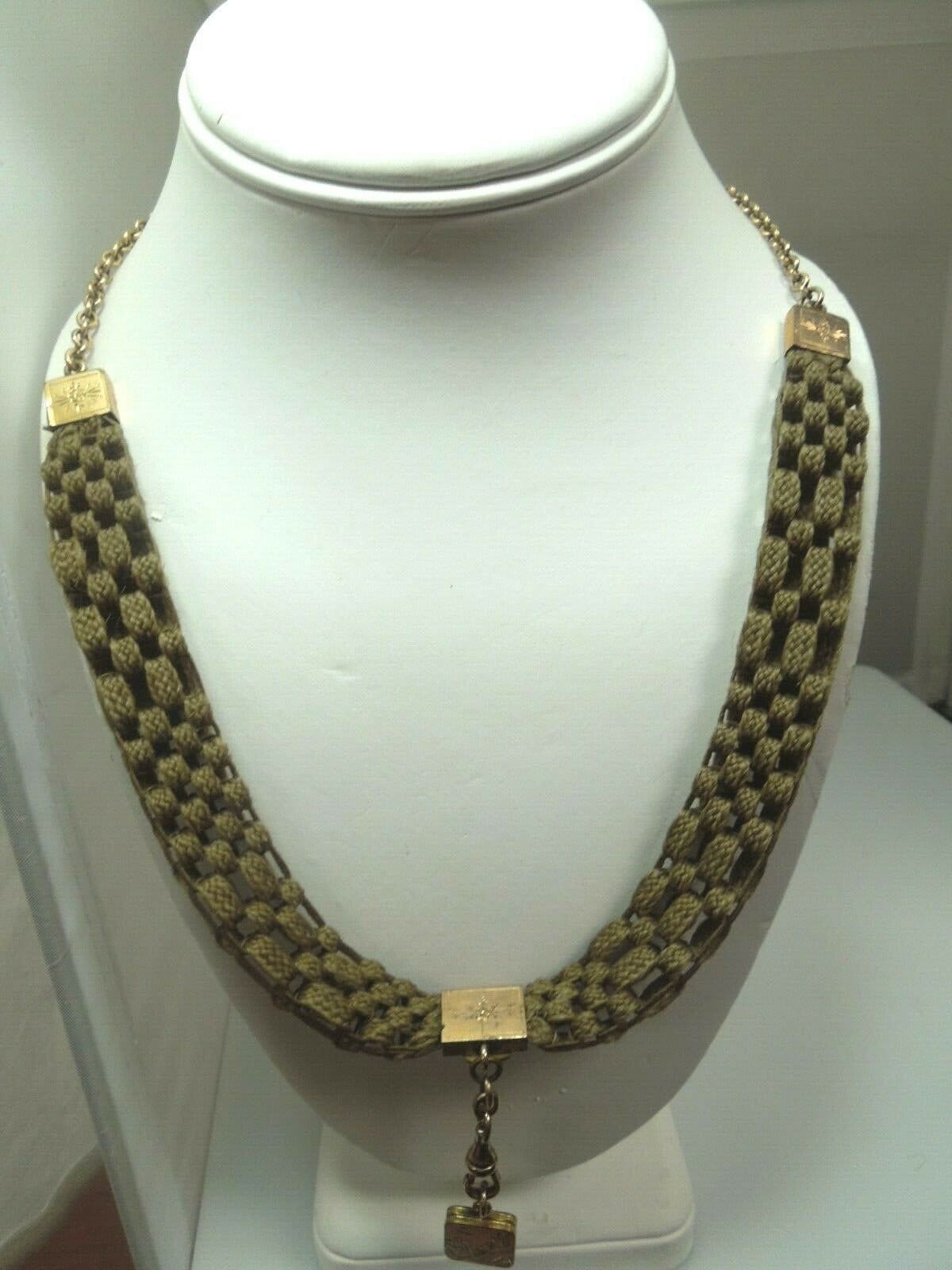 B021 Victorian Era Woven Hair Chain Necklace With Gold Filled Pendant ...