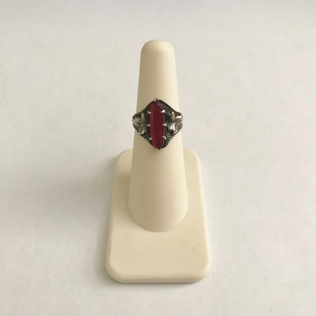 E404 Vintage Sterling Silver Carved Red Oval Stone Ring Size 5.25 - Etsy