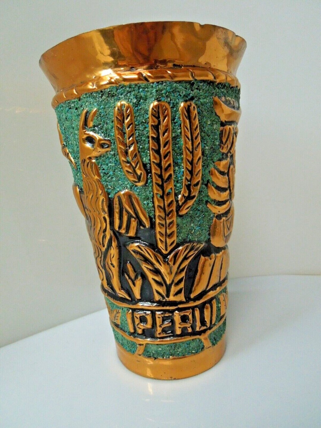 S983 Vintage Peruvian Handmade Copper Cup With Symbols and Animals ...