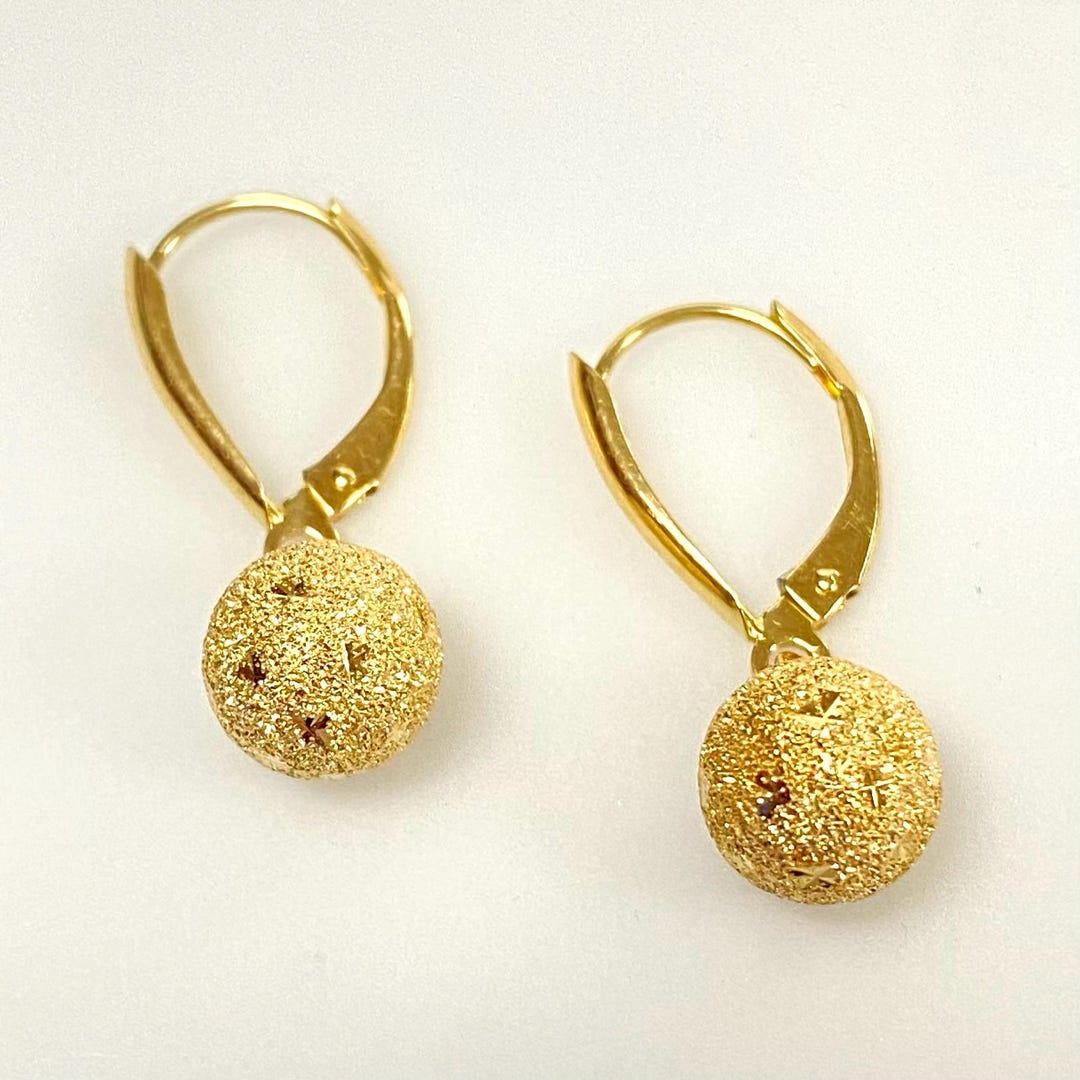 U907 Vintage Classic 14K Yellow Gold 8mm Stardust Ball Dangling ...