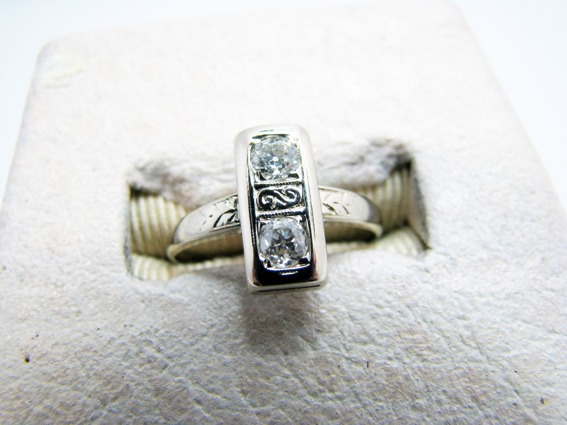 A512 Lovely Vintage Rectangle 2 Diamond Ring in 14k White Gold | Etsy