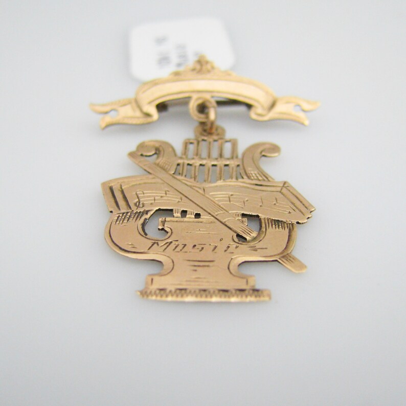 G079 Pretty 10k Yellow Gold Lyre Music Pin / Brooch - Etsy