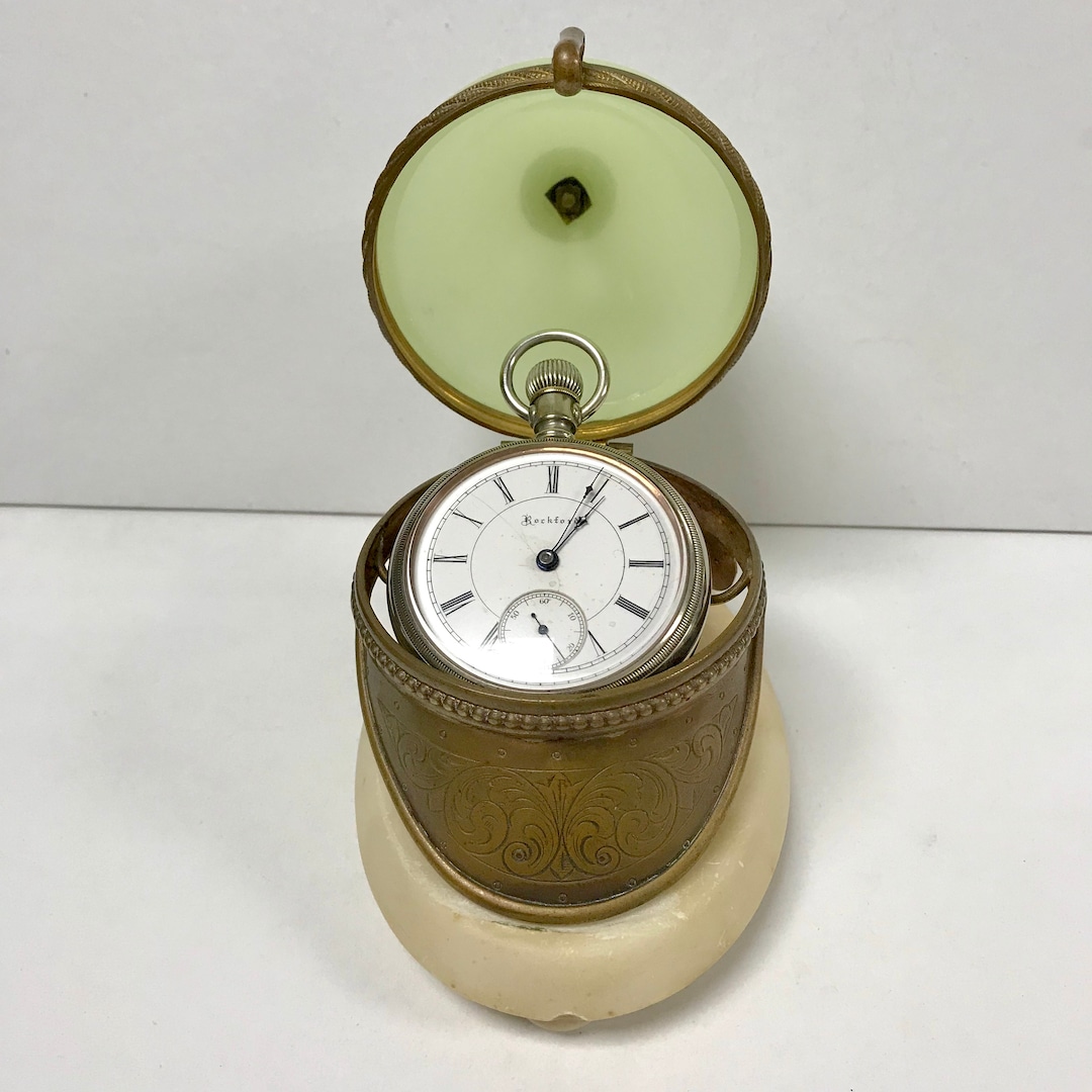 F286 Antique Marble Glass Pocket Watch Holder Stand Victorian Era Bobby ...