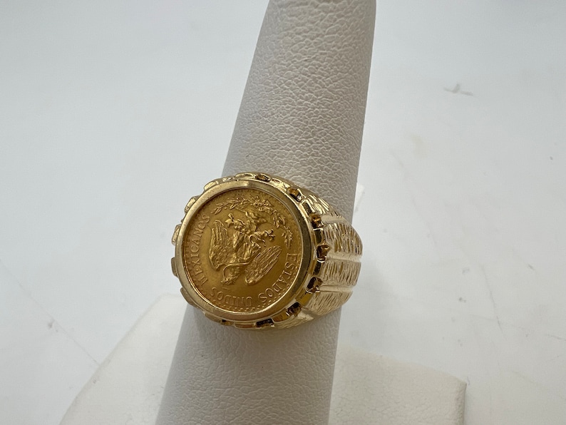 T779 Delicate Yellow Gold Dos Peso Coin Statement Ring - Etsy