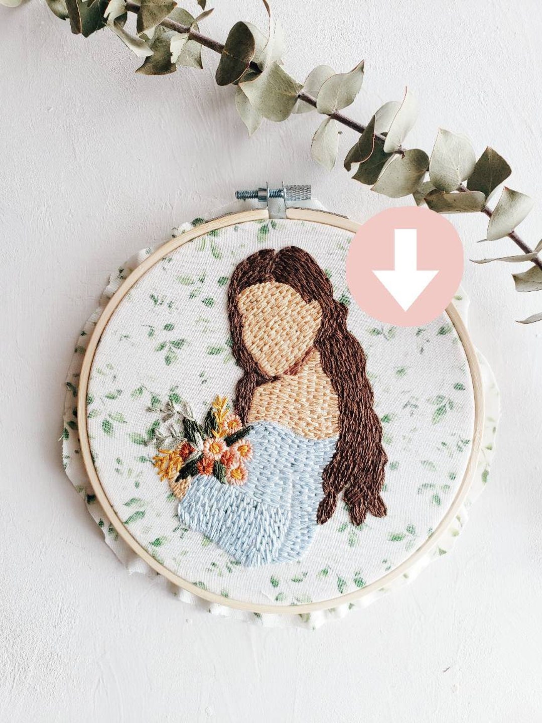 Embroidery Pattern Girl Holding Flowers • Abstract Feminine Portrait ...