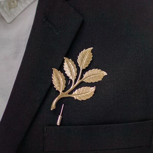Gold Wedding Boutonniere Groom Gold Leaf Lapel Pin Groomsmen Buttonhole ...