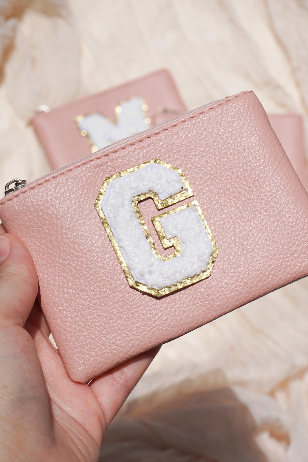 Personalized Wallet Coin Purse Pouch Bag Pink Vegan Leather Wallet Bag ...