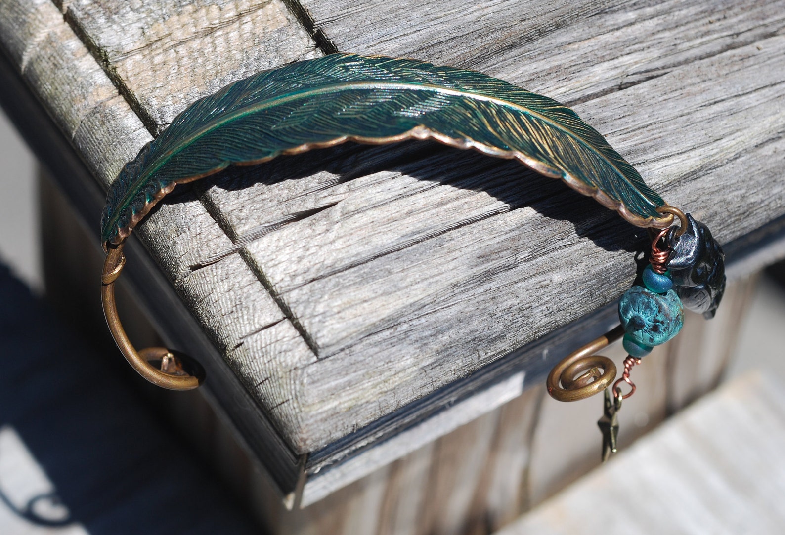 Feather Cuff Bracelet With Charms - Etsy