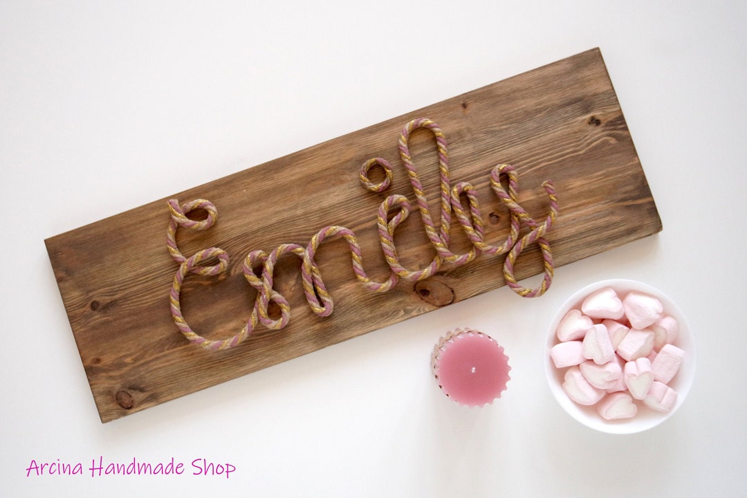 Personalized Wood & Rope Name Sign, Wall Decor for Girl, Nursery Name ...