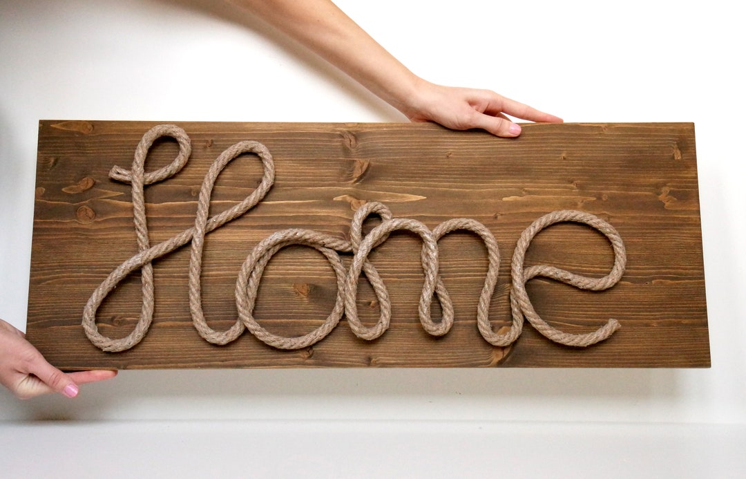Wood & Rope 'home' Sign: Rustic Wall Decor - Etsy