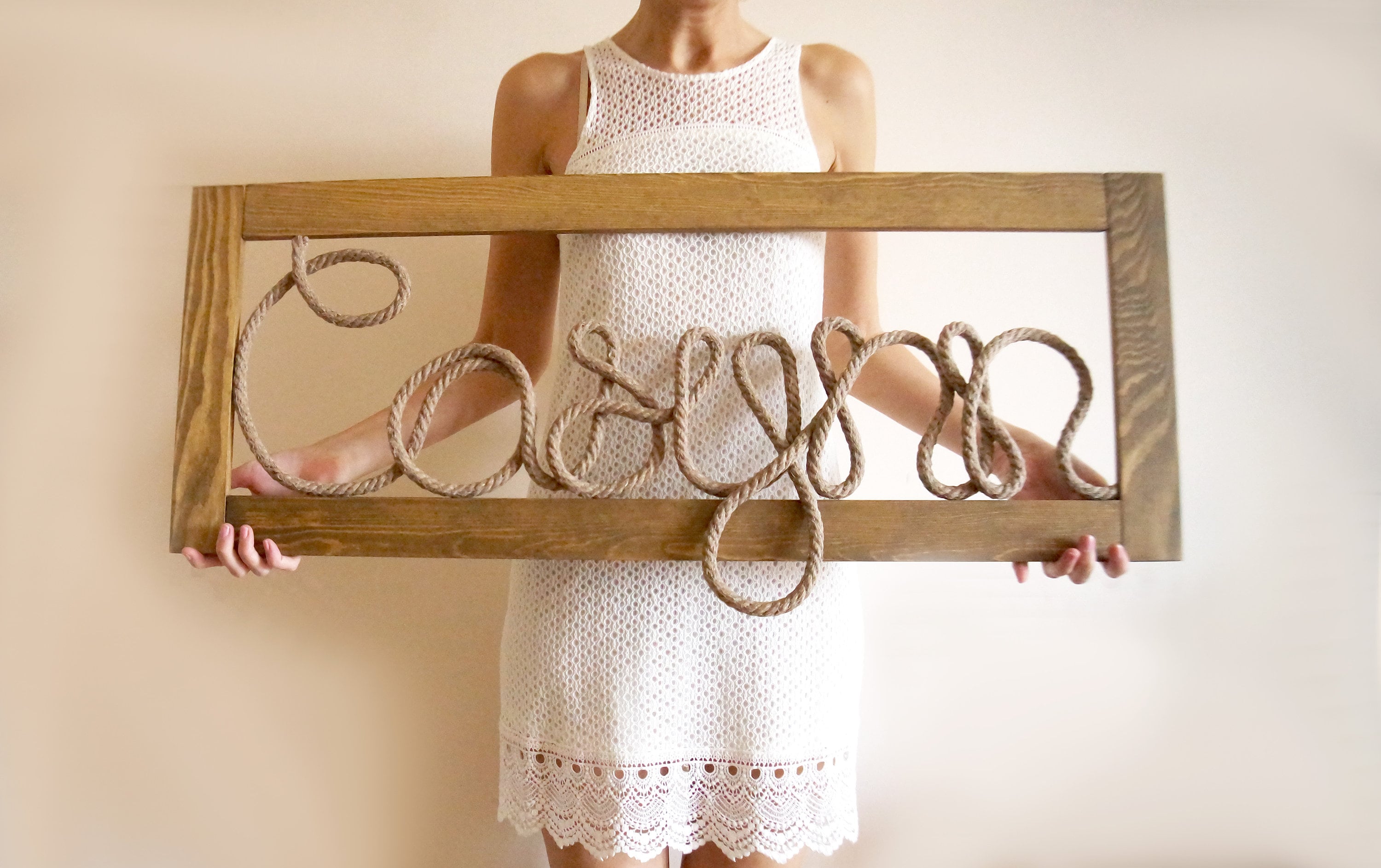 Large Personalized Wood & Rope Name Sign Farmhouse Wood Sign | Etsy