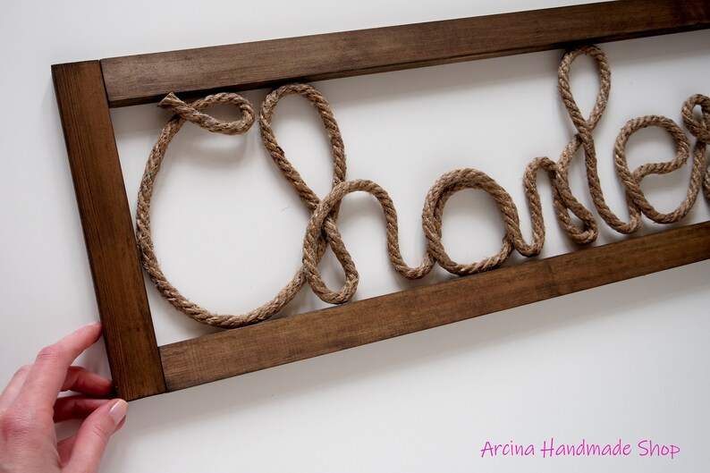 Personalized Stained Wood Framed Rope Name Wall Sign to Baby - Etsy