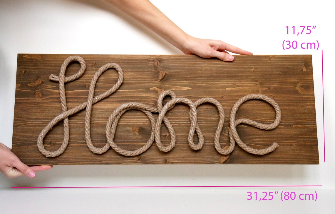 Wood & Rope 'home' Sign: Rustic Wall Decor - Etsy