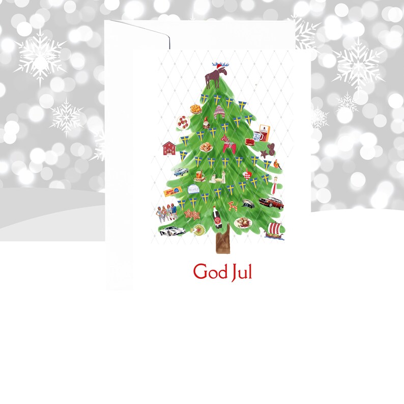 Whimsical Swedish Christmas Card: God Jul, ABBA, Volvo (set of 2) - Etsy