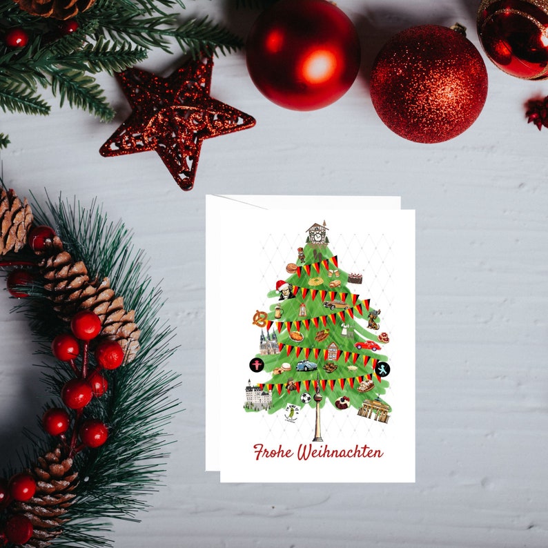 Whimsical German Christmas Card: Frohe Weihnachten - Etsy