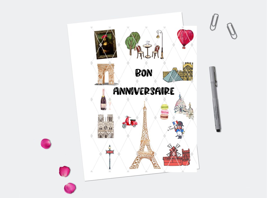 French Happy Birthday Card Bon Anniversaire Card Whimsical - Etsy