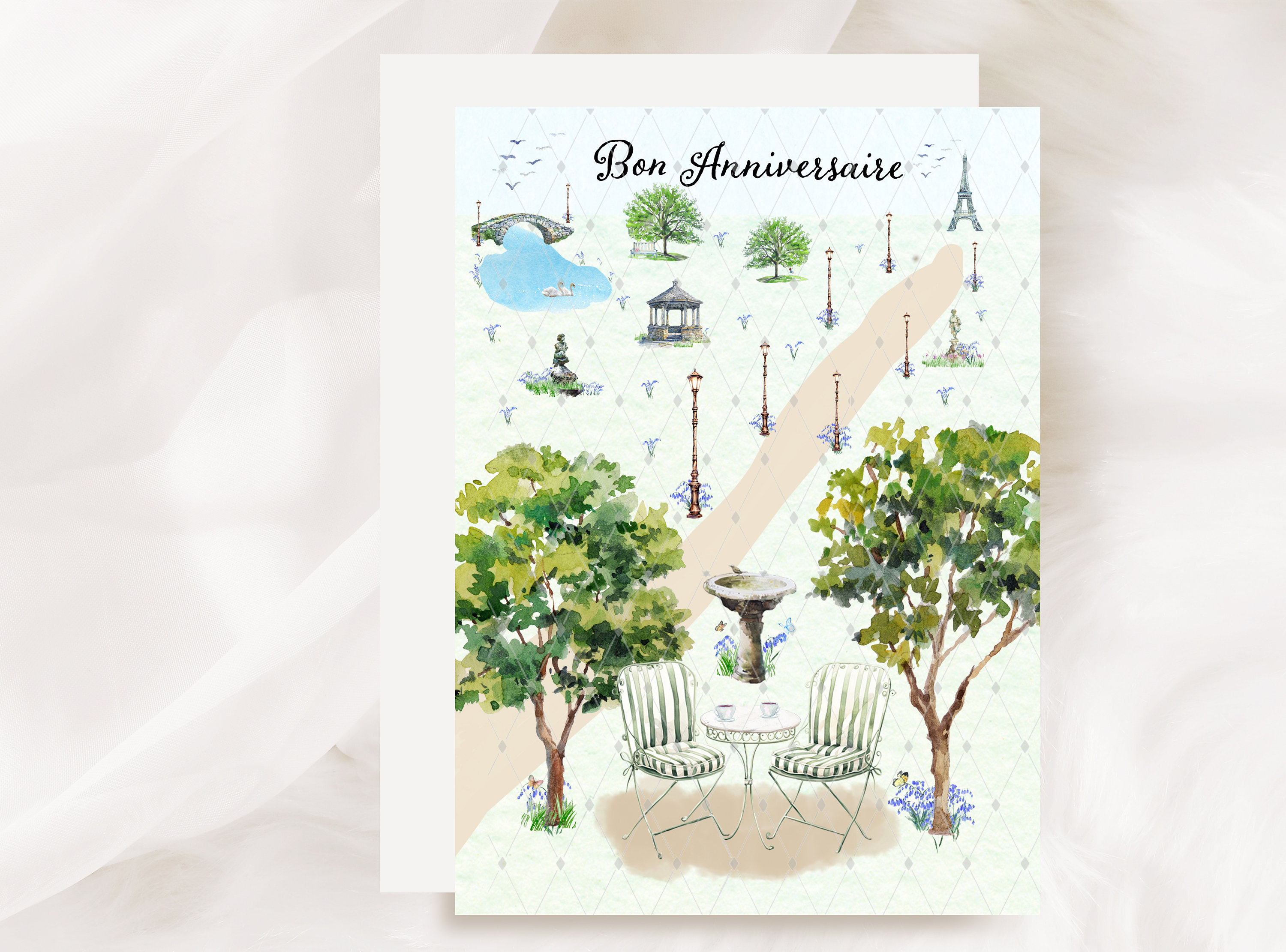 French Birthday Card, Bon Anniversaire, Paris Bluebells Eiffel Tower ...