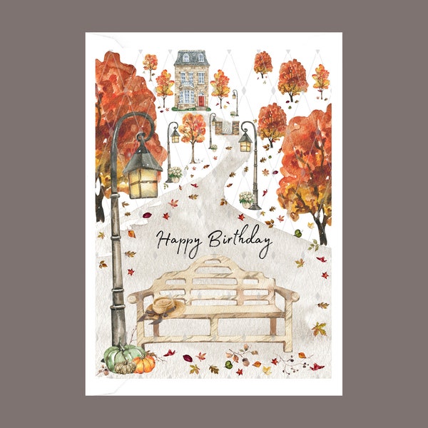 Autumn Birthday Card - Etsy