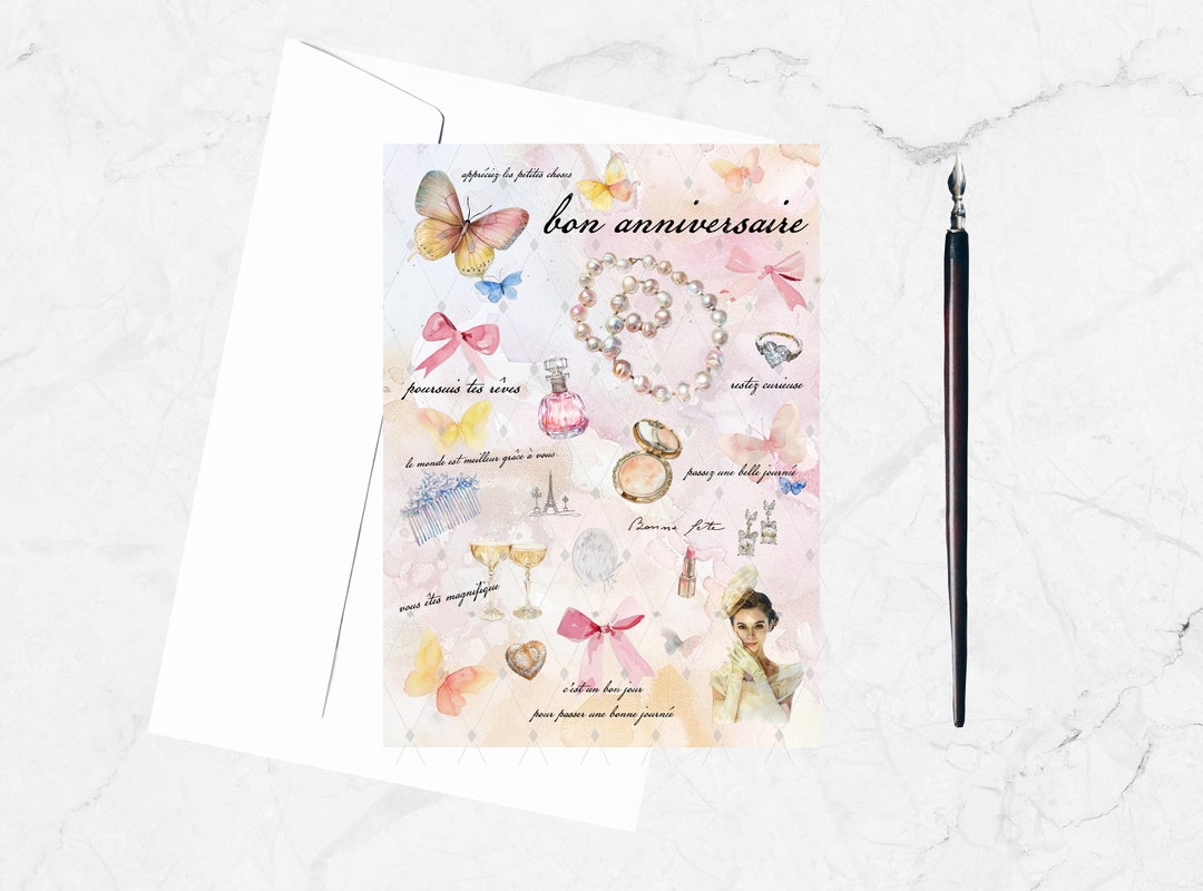 Bon Anniversaire French Happy Birthday Card for Adult Woman Coquette ...