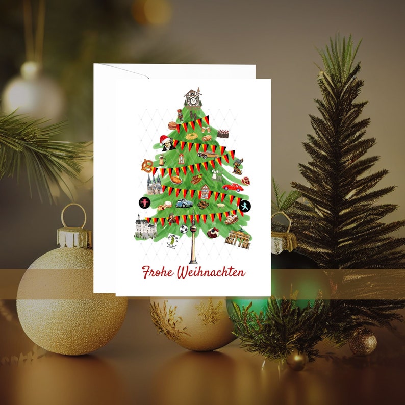 Whimsical German Christmas Card: Frohe Weihnachten - Etsy