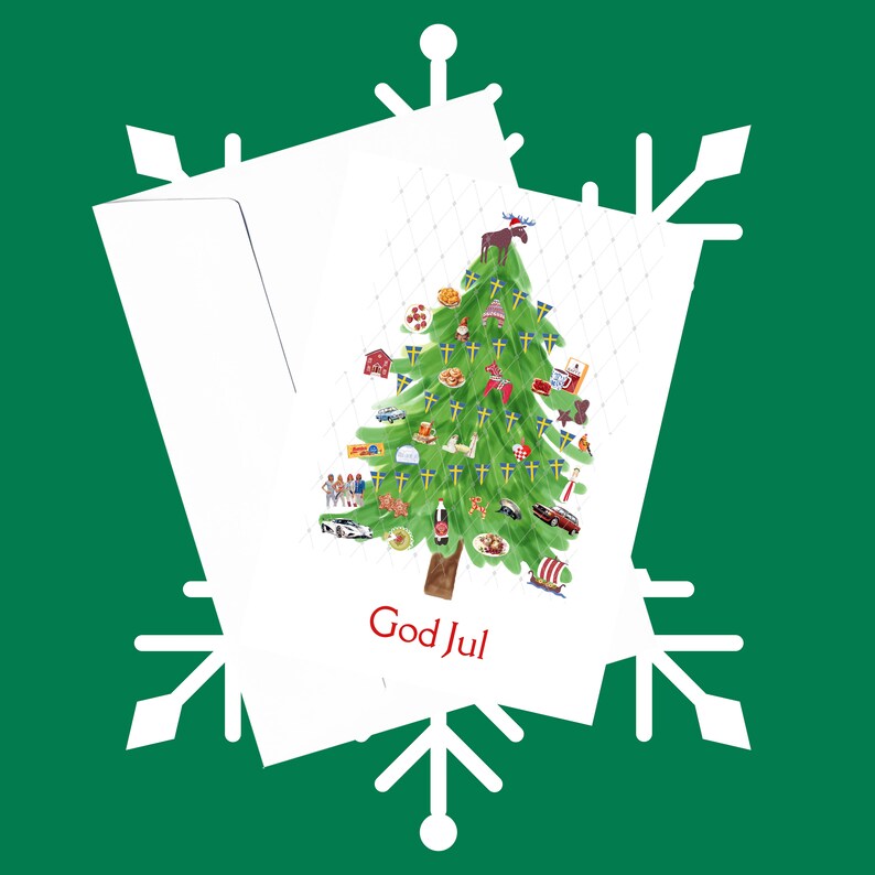 Whimsical Swedish Christmas Card: God Jul, ABBA, Volvo (set of 2) - Etsy