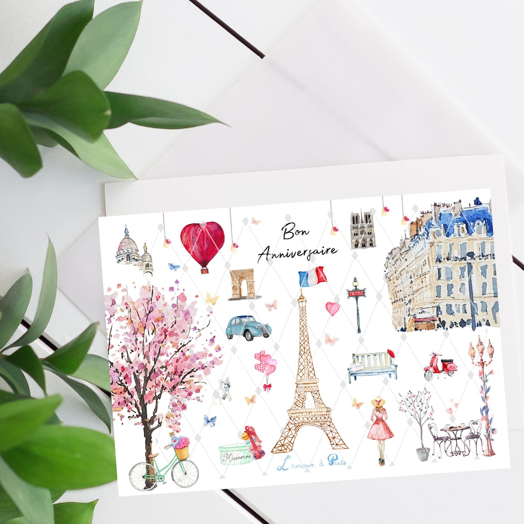 French Happy Birthday Card for Women Men, Friend, Bon Anniversaire ...